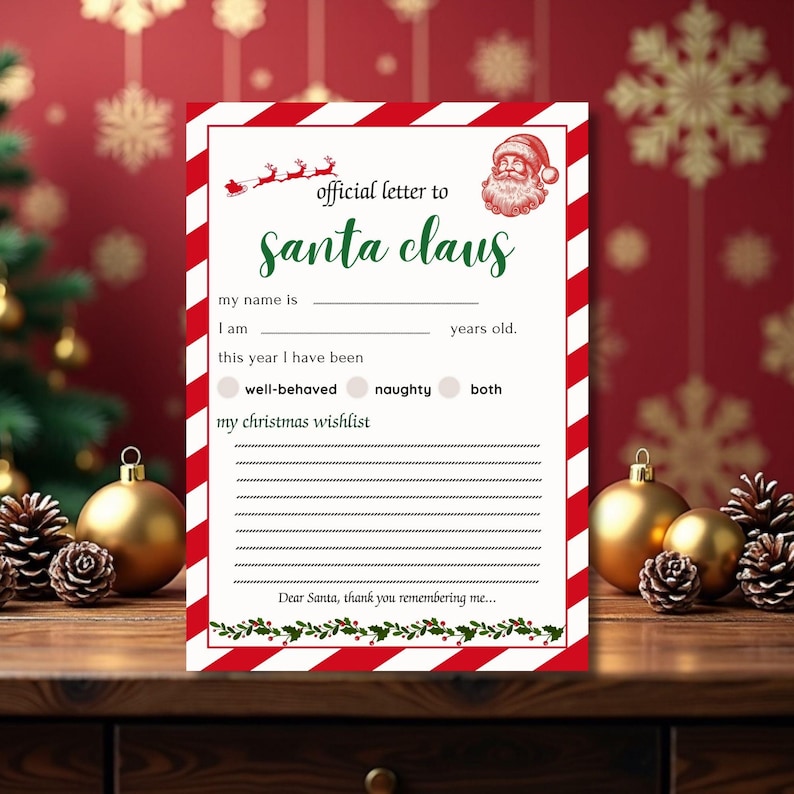 Editable Christmas Wishlist, Letter to Santa, A4 Printable (digital ...