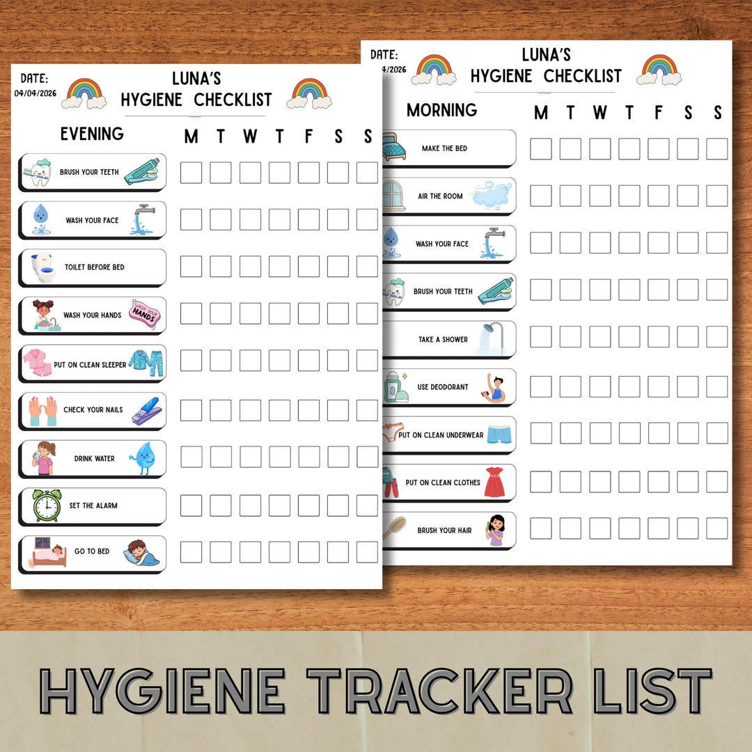 Kids Hygiene Tracker Chart Printable, Editable Morning & Evening ...