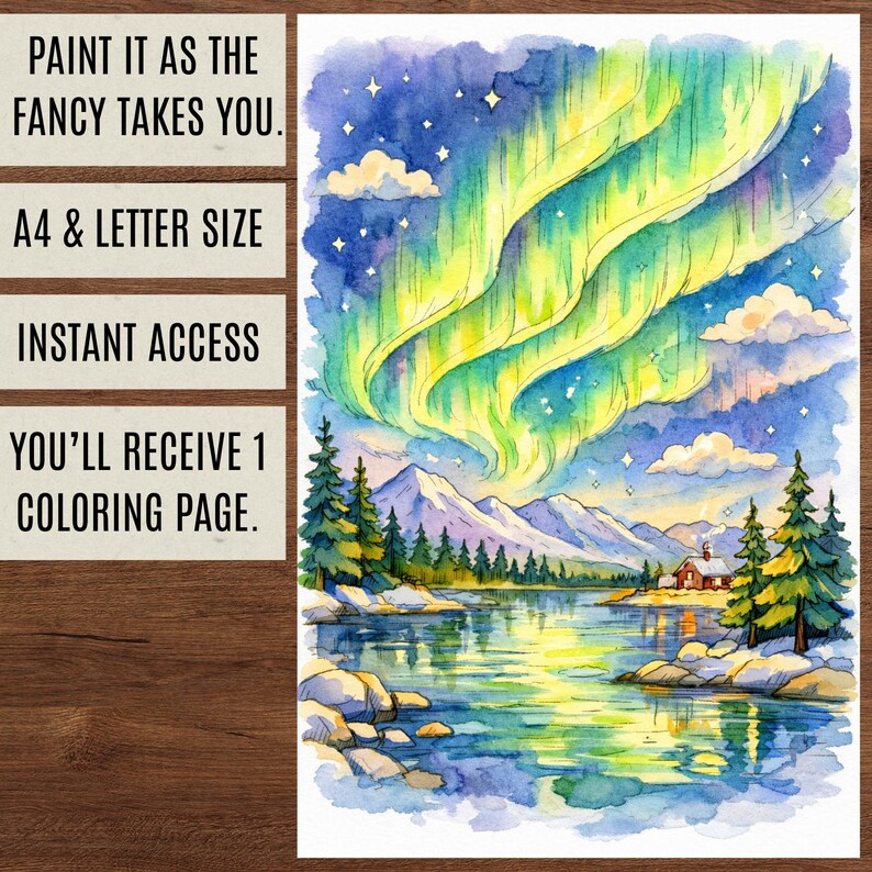 Northern Lights Coloring Page | Aurora Borealis Printable (digital ...