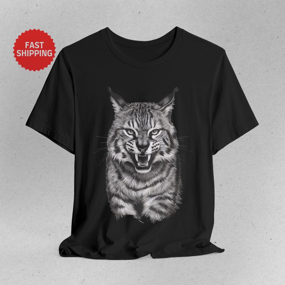 Scary Bobcat Shirt, Angry Wild Cat Tee, Savage Predator Face, Fierce ...