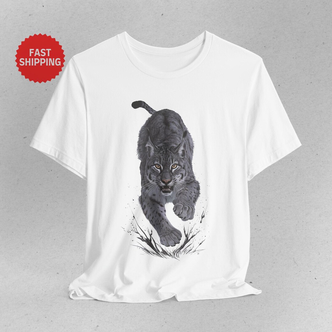 Fierce Lynx Shirt, Wild Cat Graphic Tee, Aggressive Animal Art ...