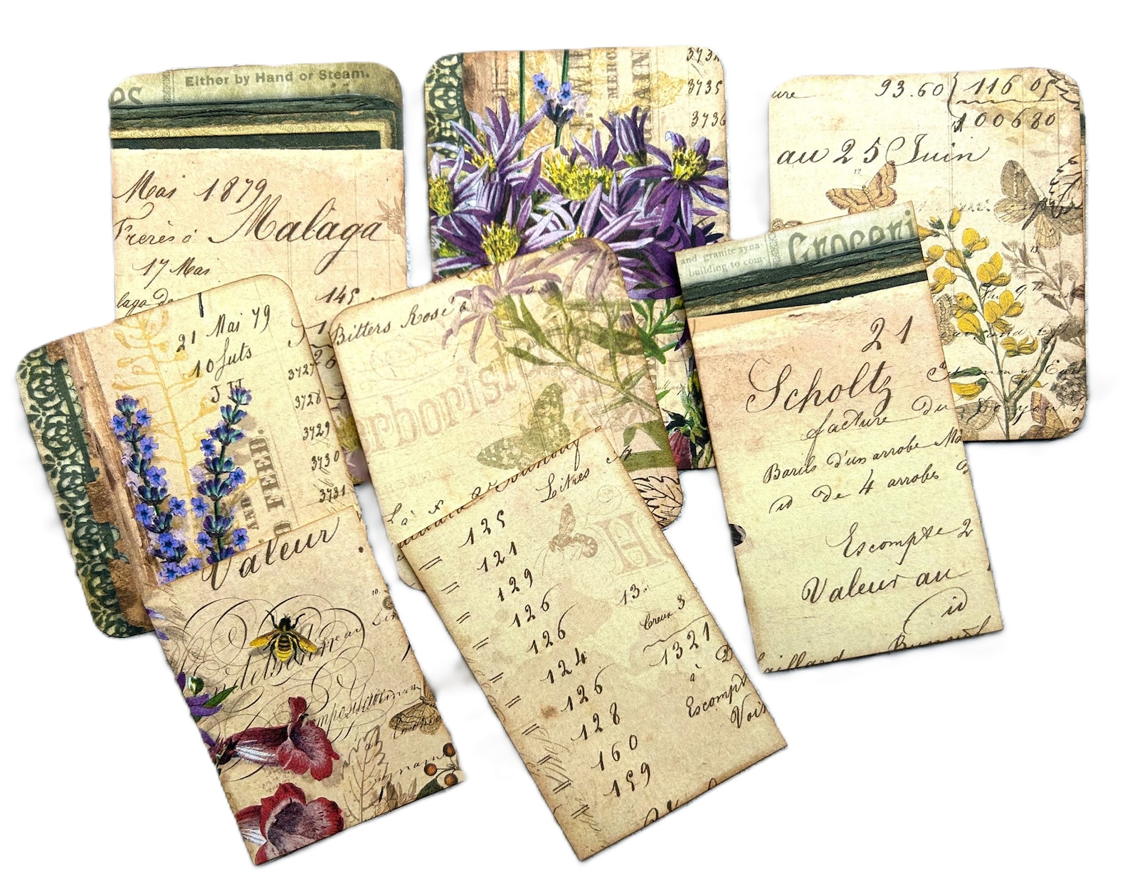 8 Handmade Journal Cards, Botanical Journal Cards, Journaling Supplies ...