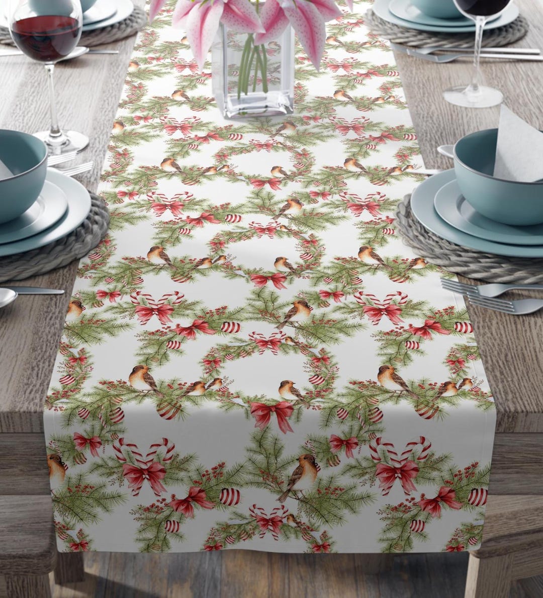 Christmas Table Runner Washable Table Runner Christmas Linens Holiday ...