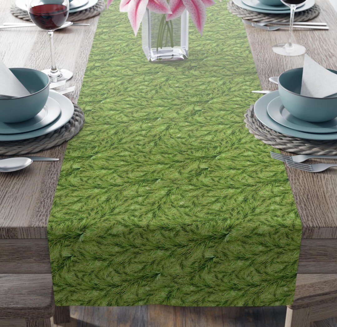 Green Christmas Table Runner Green Runner Christmas Linens Dining Table ...