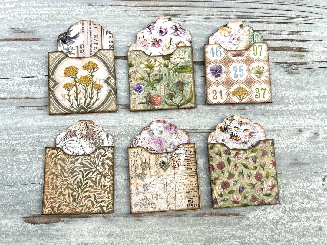 6 Handmade Mini Journal Pockets, Journal Cards, Botanical Journal ...
