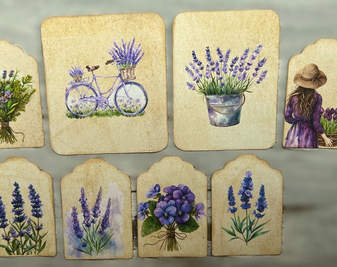 Lavender Tags, Gift Tags, Pocket Tags, Junk Journal, Journal Supplies ...