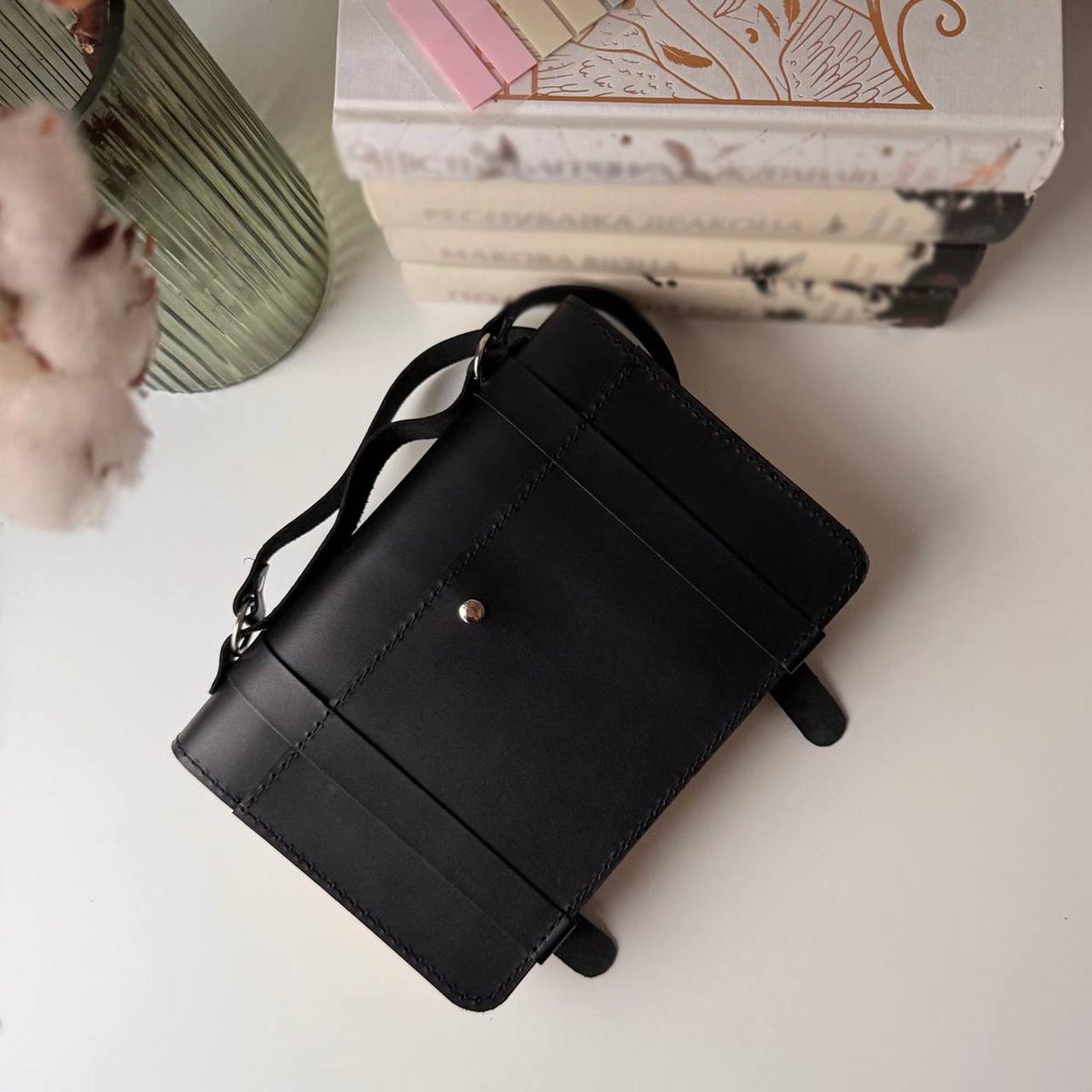 Handmade Leather Book Bag, Vintage Style Book Carrier With Straps, Book ...