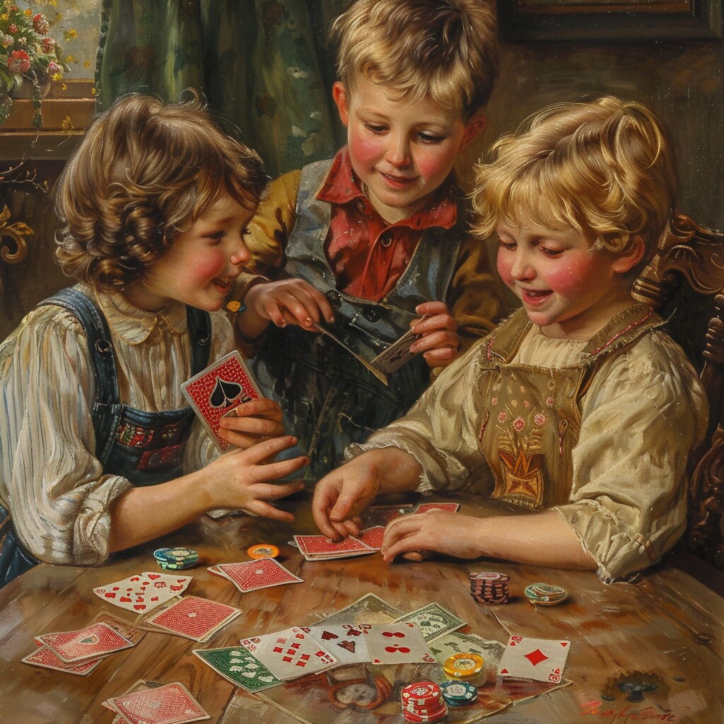 Children Playing Cards - Etsy