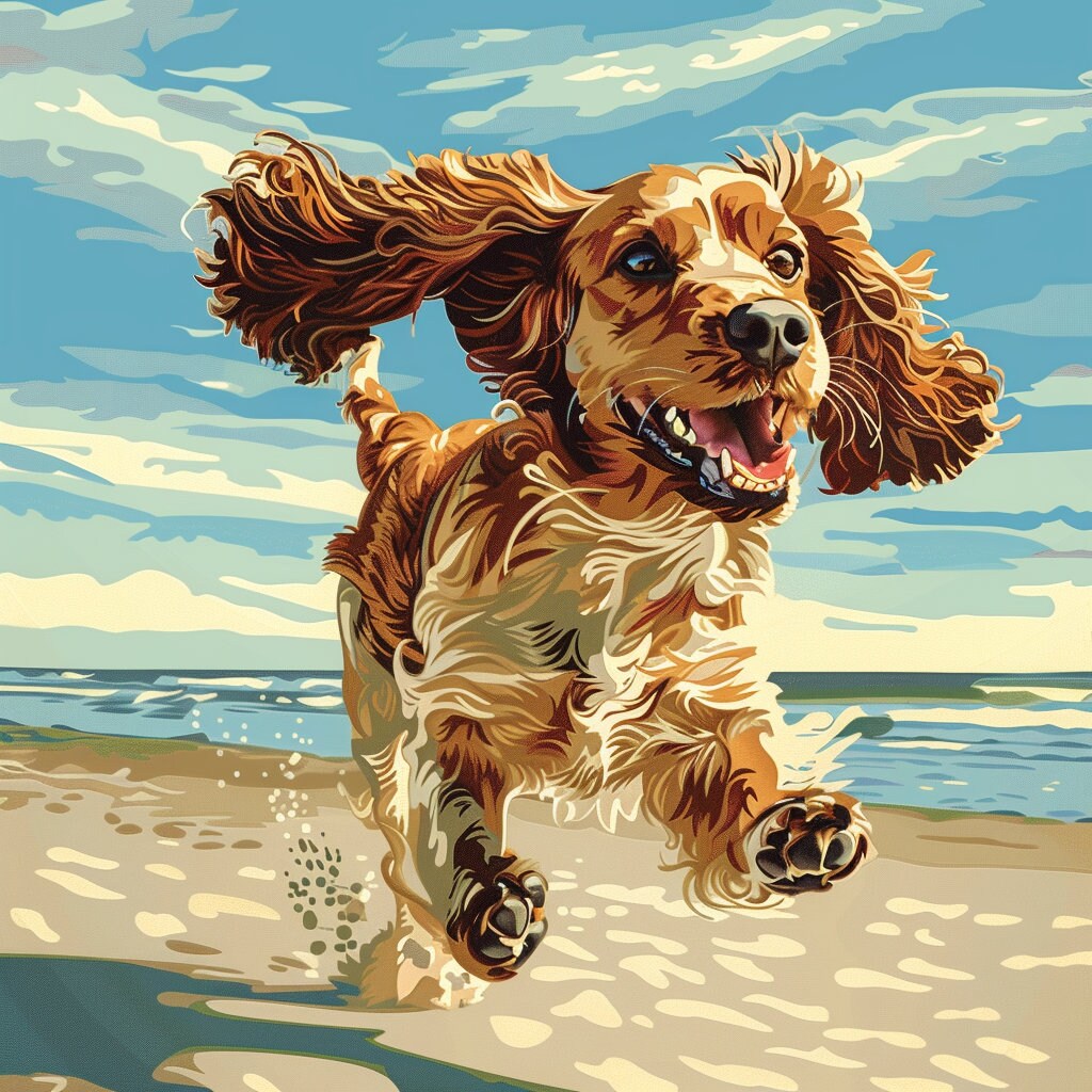 Digital Print Dog Running at the Beach on the Water - Etsy