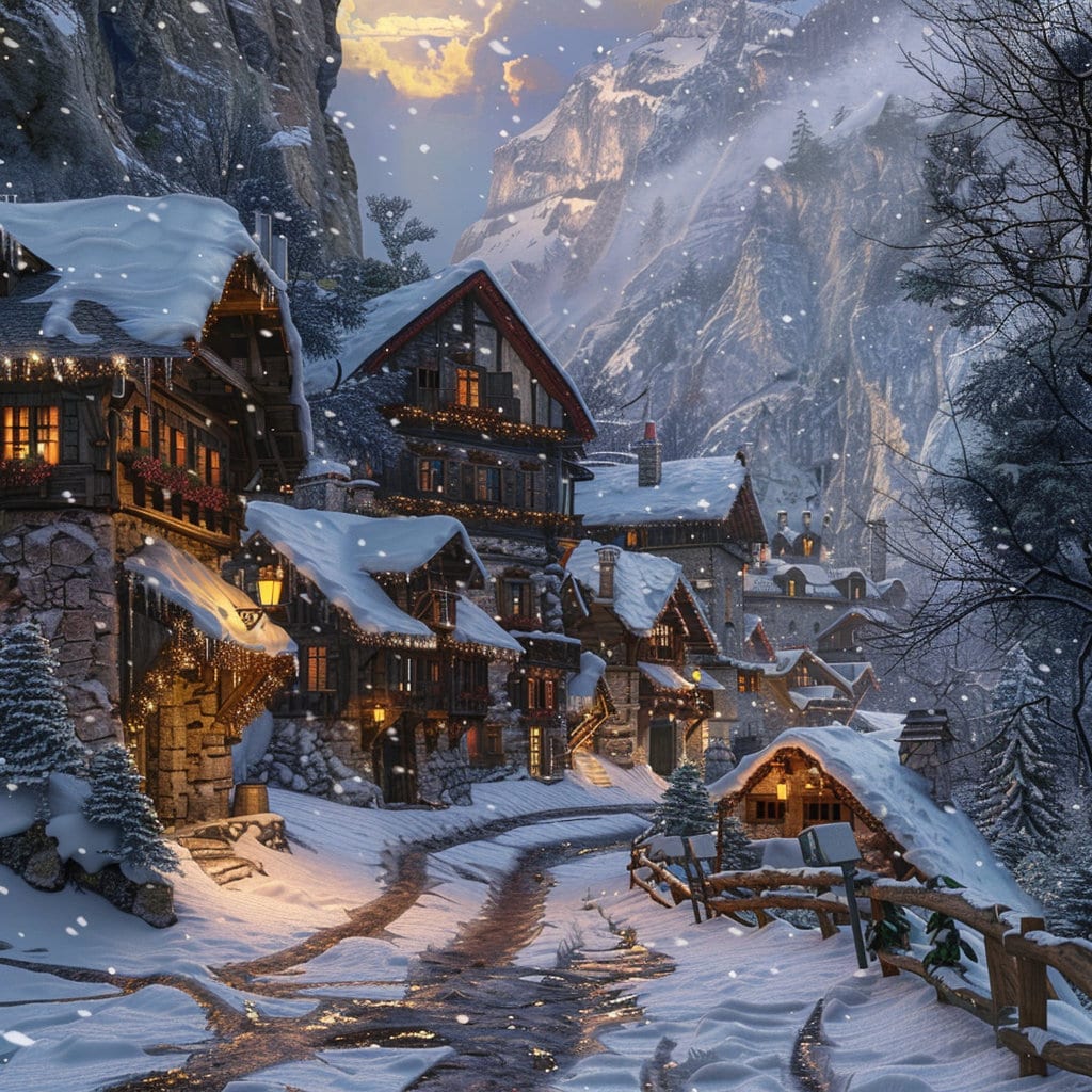 Snowy Mountain Town - Etsy