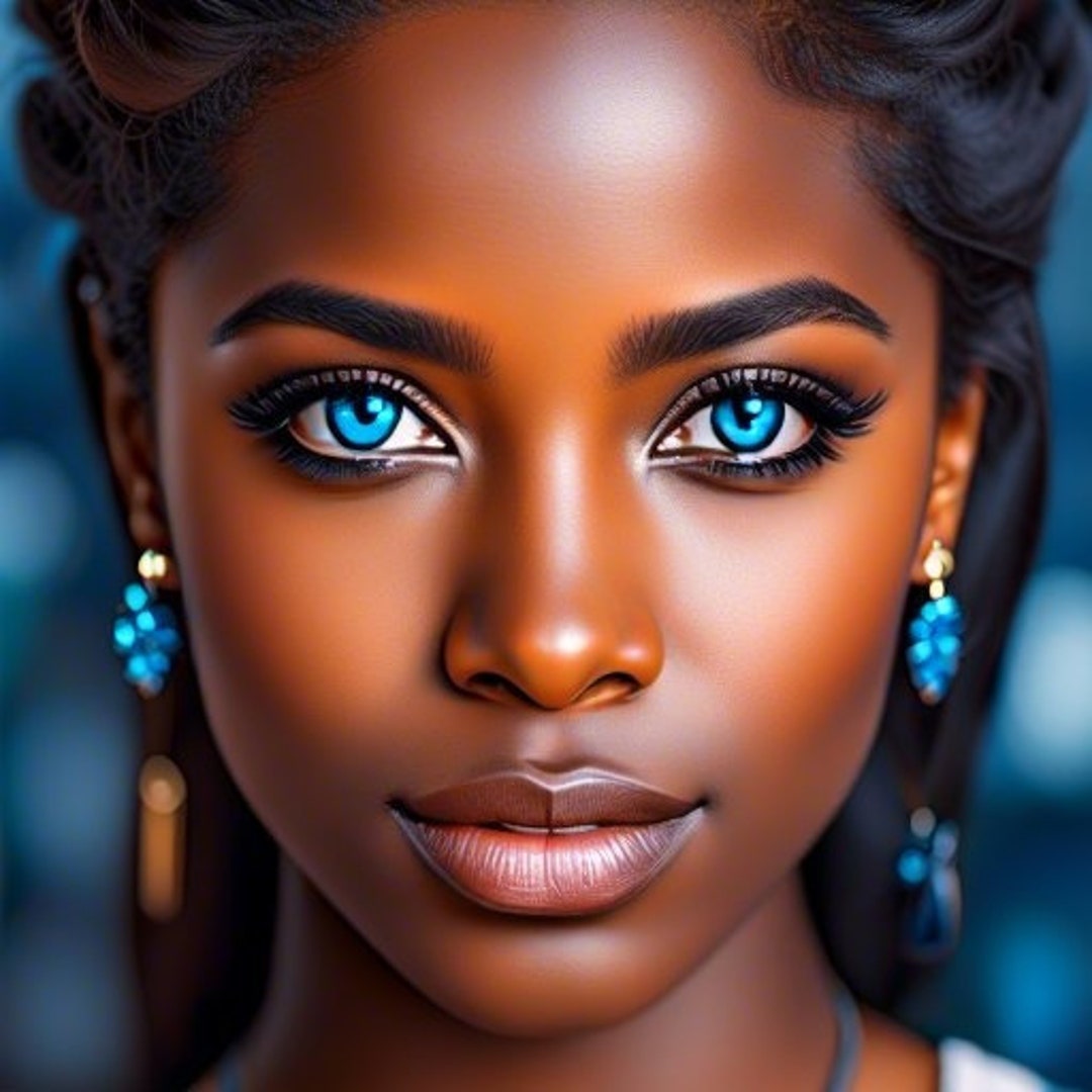 Digital Prints Gorgeous Dark-skinned Girl With Blue Eyes - Etsy