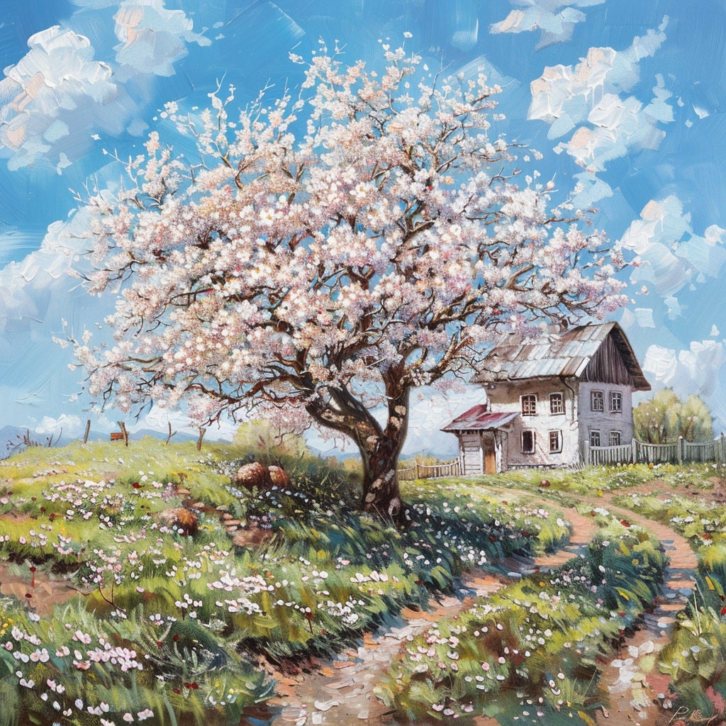 Blooming Apricot Tree in the Countryside - Etsy