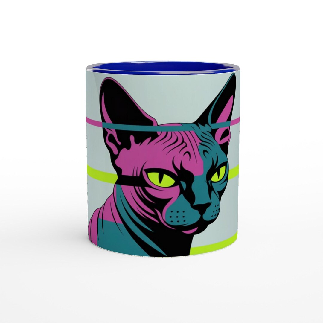 Neon Sphynx Cat Mug: Pop Art Cyberpunk Coffee Cup - Etsy