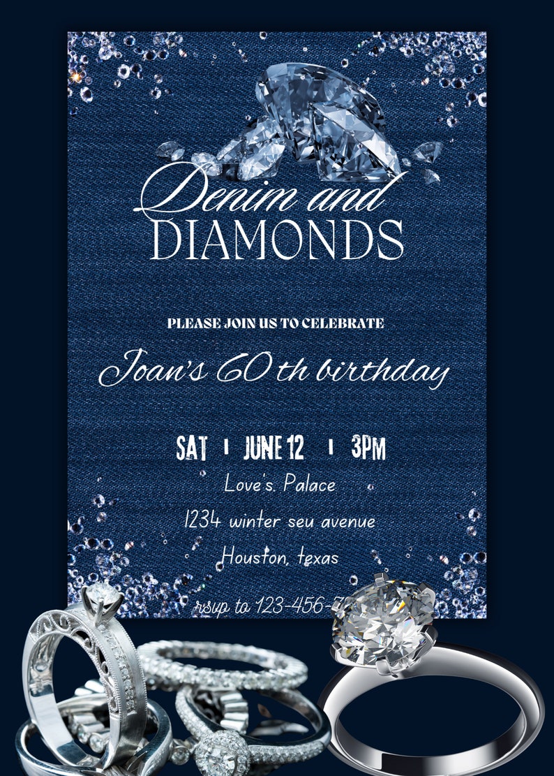Editable Birthday Invitation, Digital Download Denim and Diamonds ...