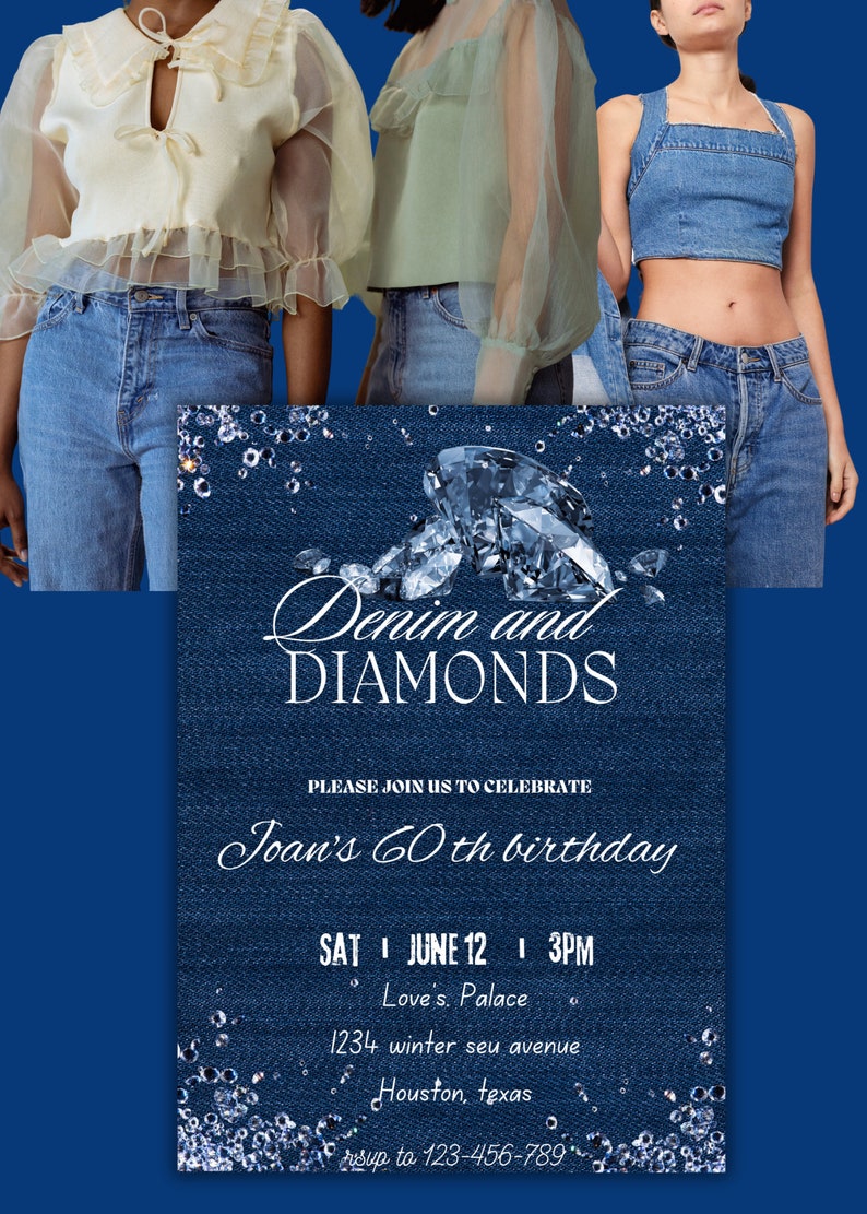 Editable Birthday Invitation, Digital Download Denim and Diamonds ...
