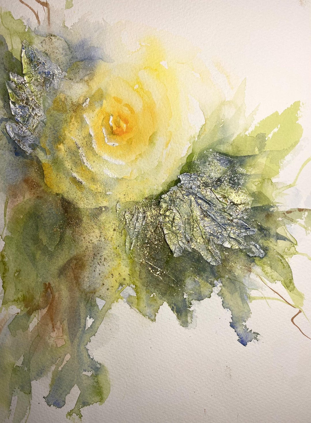 Original Golden Rose Watercolor Painting - Textured - 9x12 Inches (22. ...