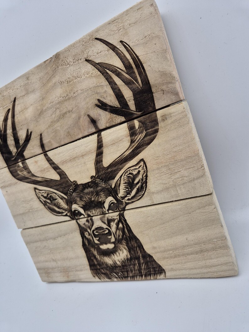 Laser Engraved Rustic Stag Wall Art - Reclaimed Wood Artwork ...