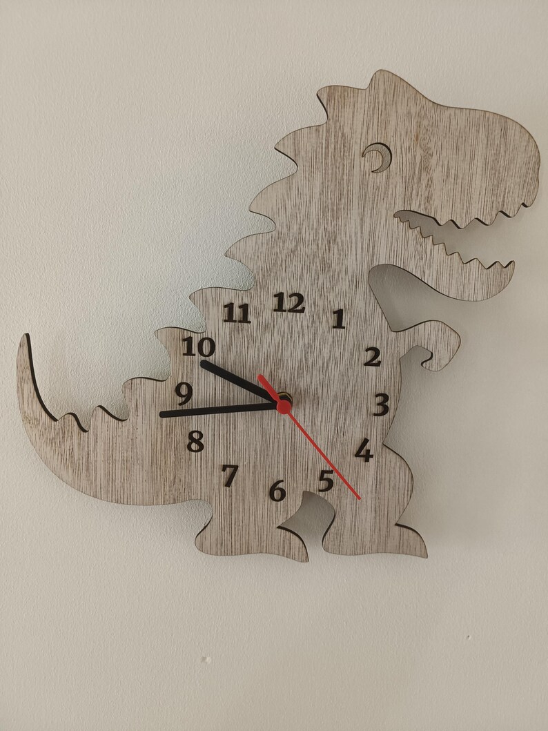 Dinosaur Clock Laser Cut Wooden Wall Clock for Boys & Girls Room, Kids ...