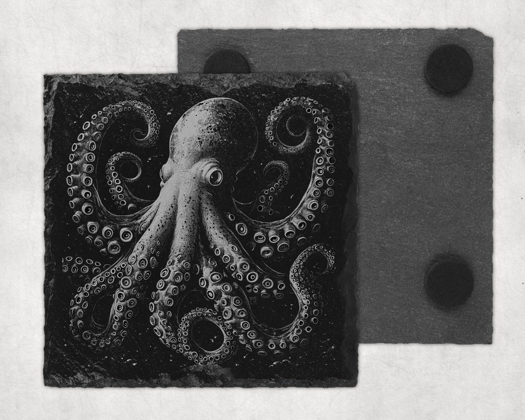 Laser Engraved Octopus Slate Coaster - Rustic Drink Coaster - Etsy UK