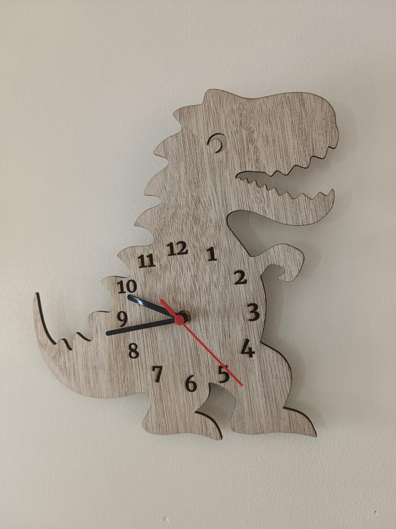 Dinosaur Clock Laser Cut Wooden Wall Clock for Boys & Girls Room, Kids ...