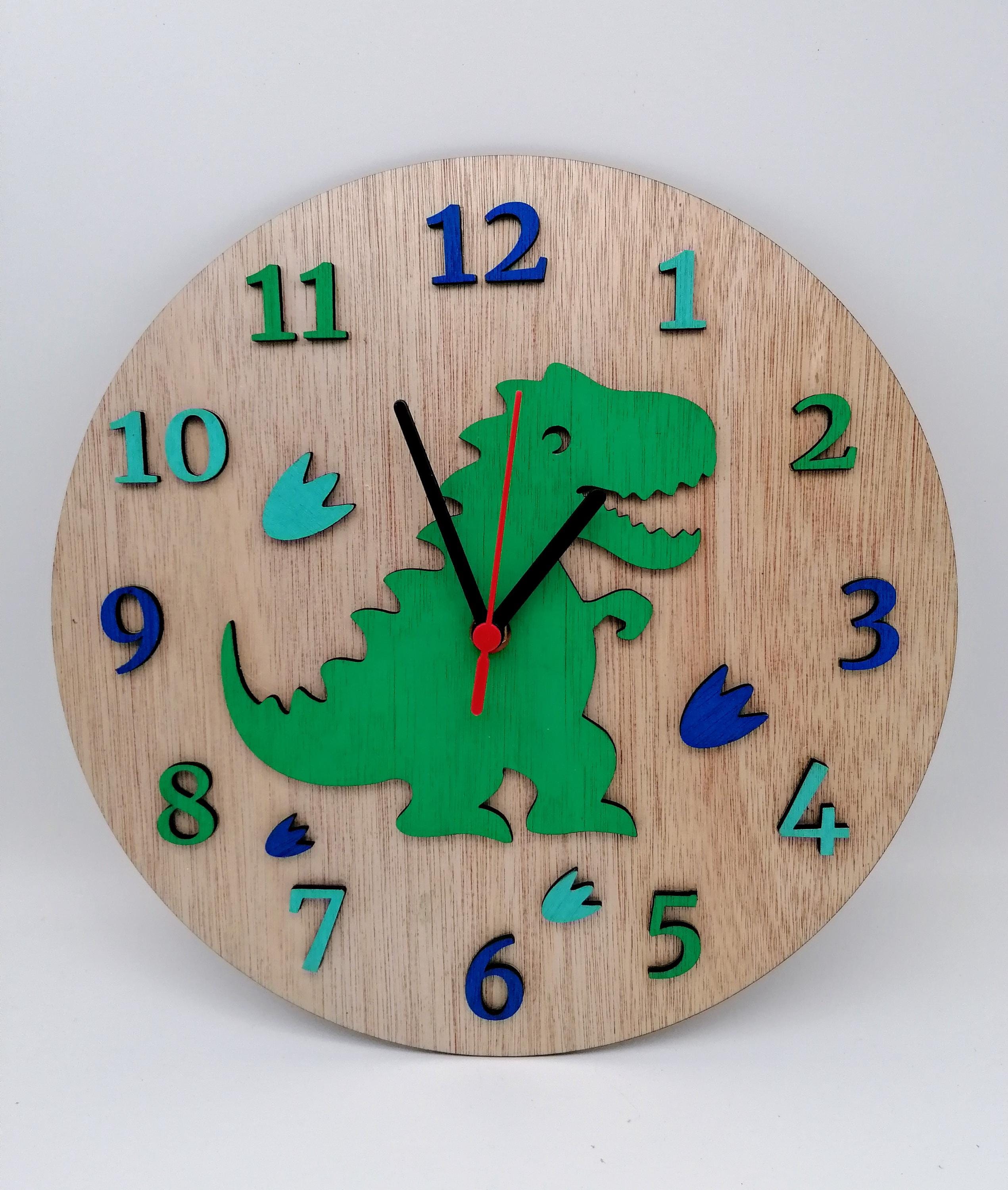 Laser Cut Wooden Dinosaur Clock, Boys Room Décor - Kid's Clock, Child's ...