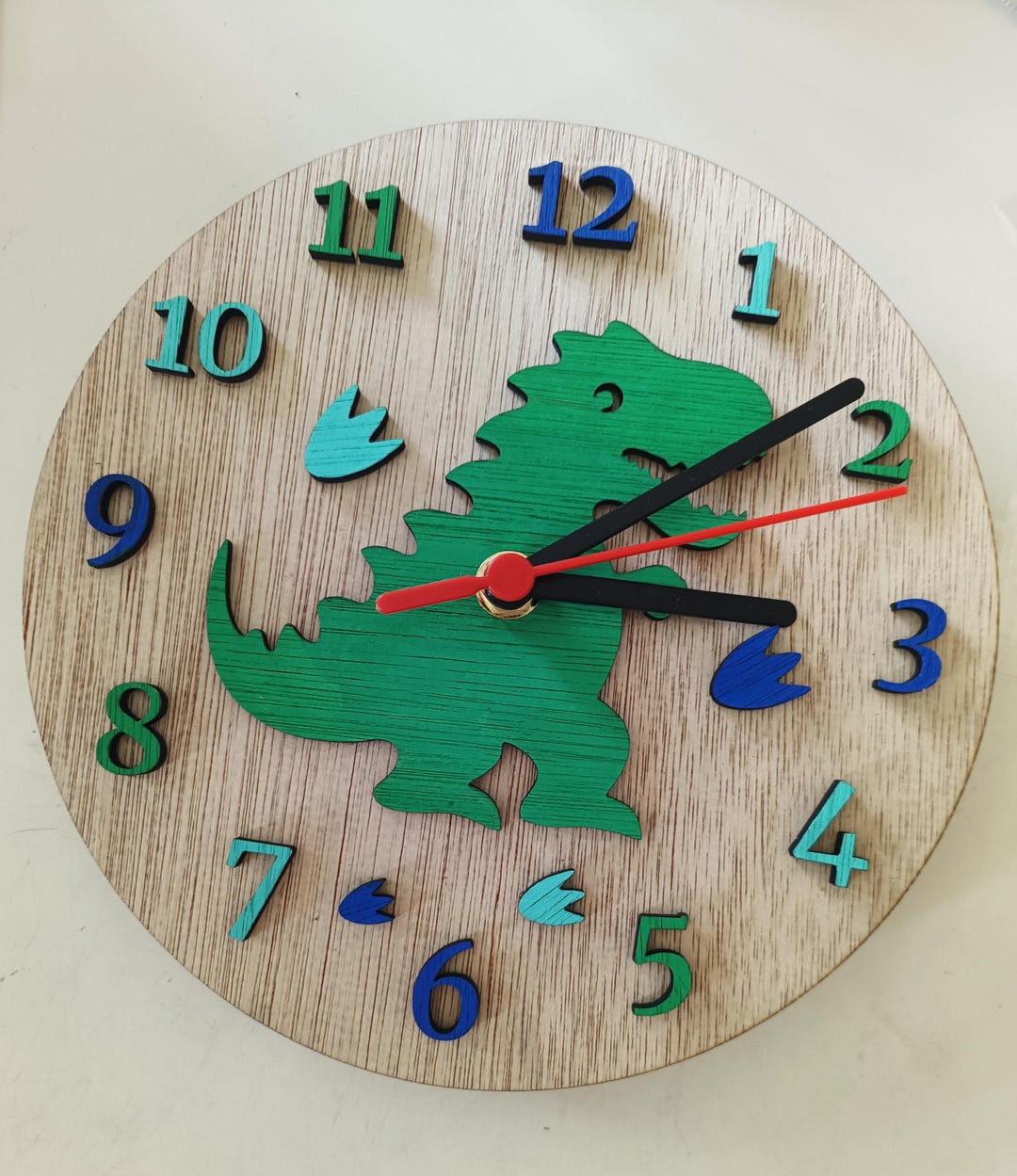 Laser Cut Wooden Dinosaur Clock, Boys Room Décor - Kid's Clock, Child's ...