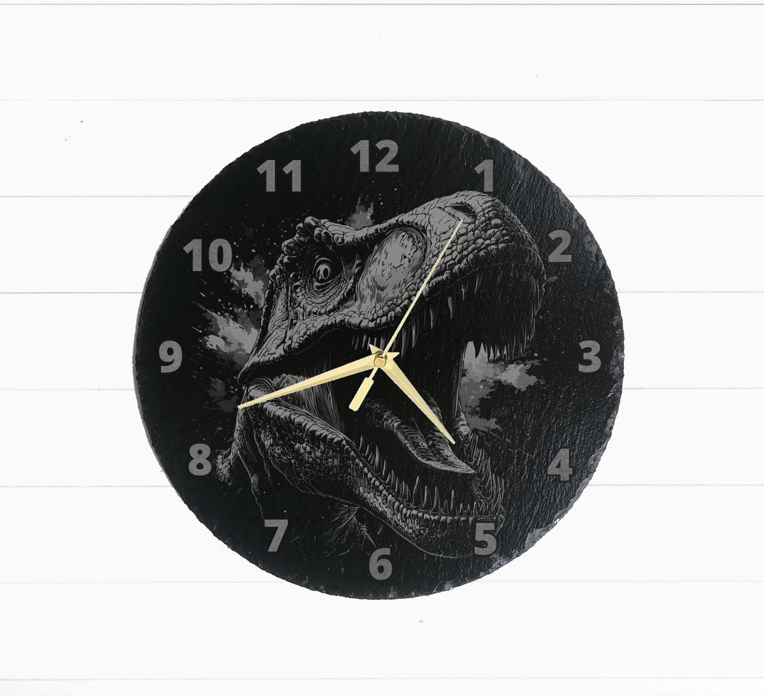 Laser Engraved Dinosaur Slate Wall Clock - Rustic Décor - Etsy