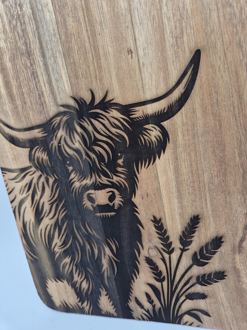 Stunning Highland Cow Engraved Wooden Serving Board Anniversaries ...