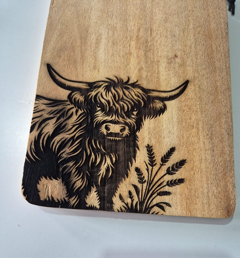 Stunning Highland Cow Engraved Wooden Serving Board Anniversaries ...