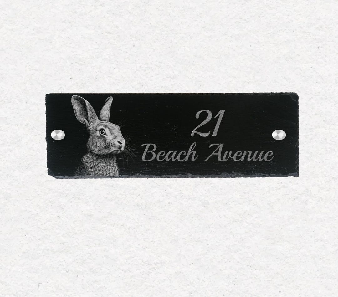 Laser Engraved Hare Slate House Sign. House Number. Personalised House ...