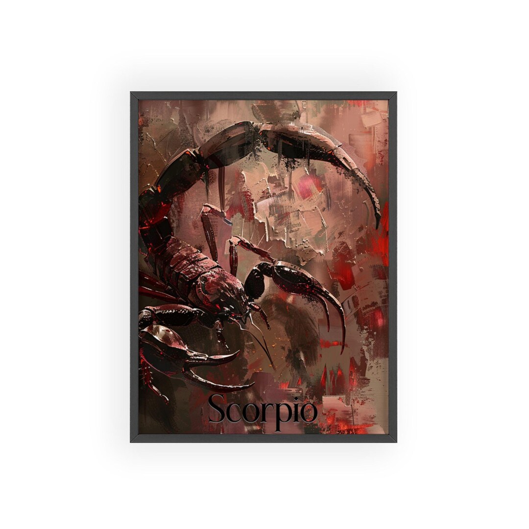 Poster, Scorpio Zodiac Sign Art Print With Wooden Frame, Red and Black ...