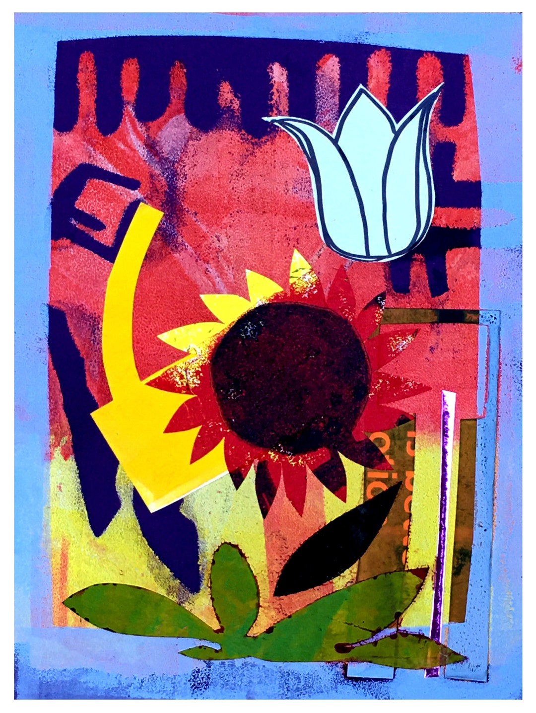 Flower Bouquet: Unique Original Monotype/collage Home Decor; Unframed ...