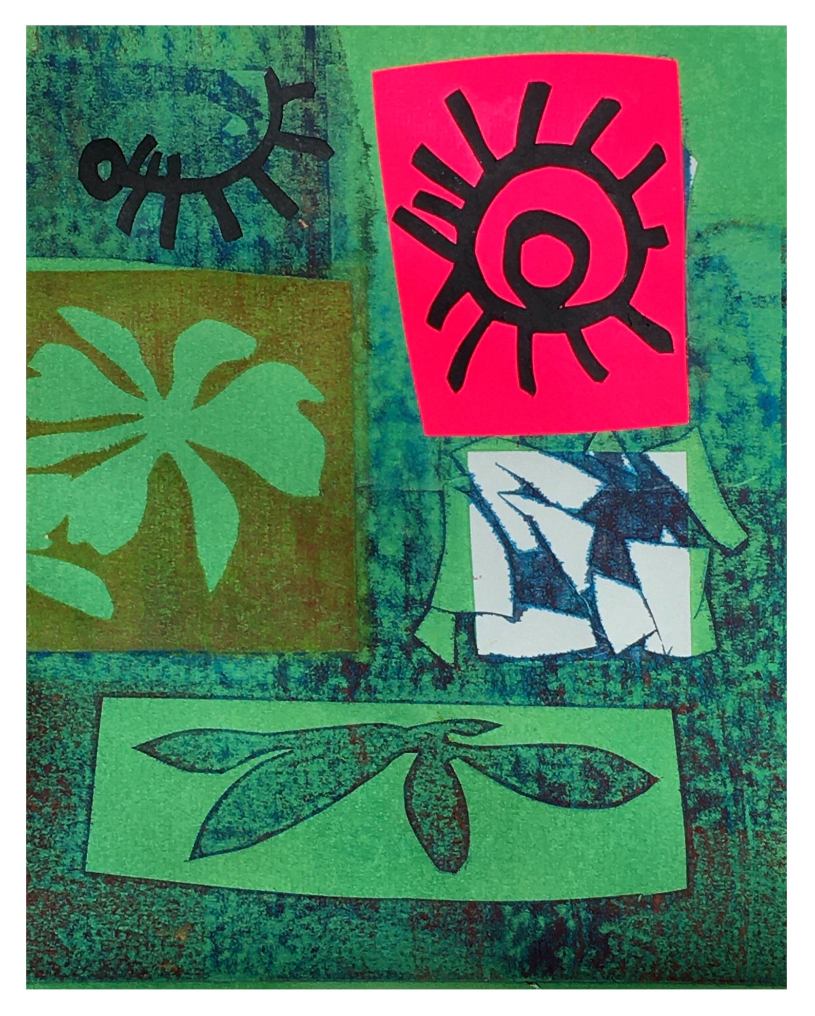 Flower Bouquet: Unique Original Monotype/collage Home Decor; Unframed ...