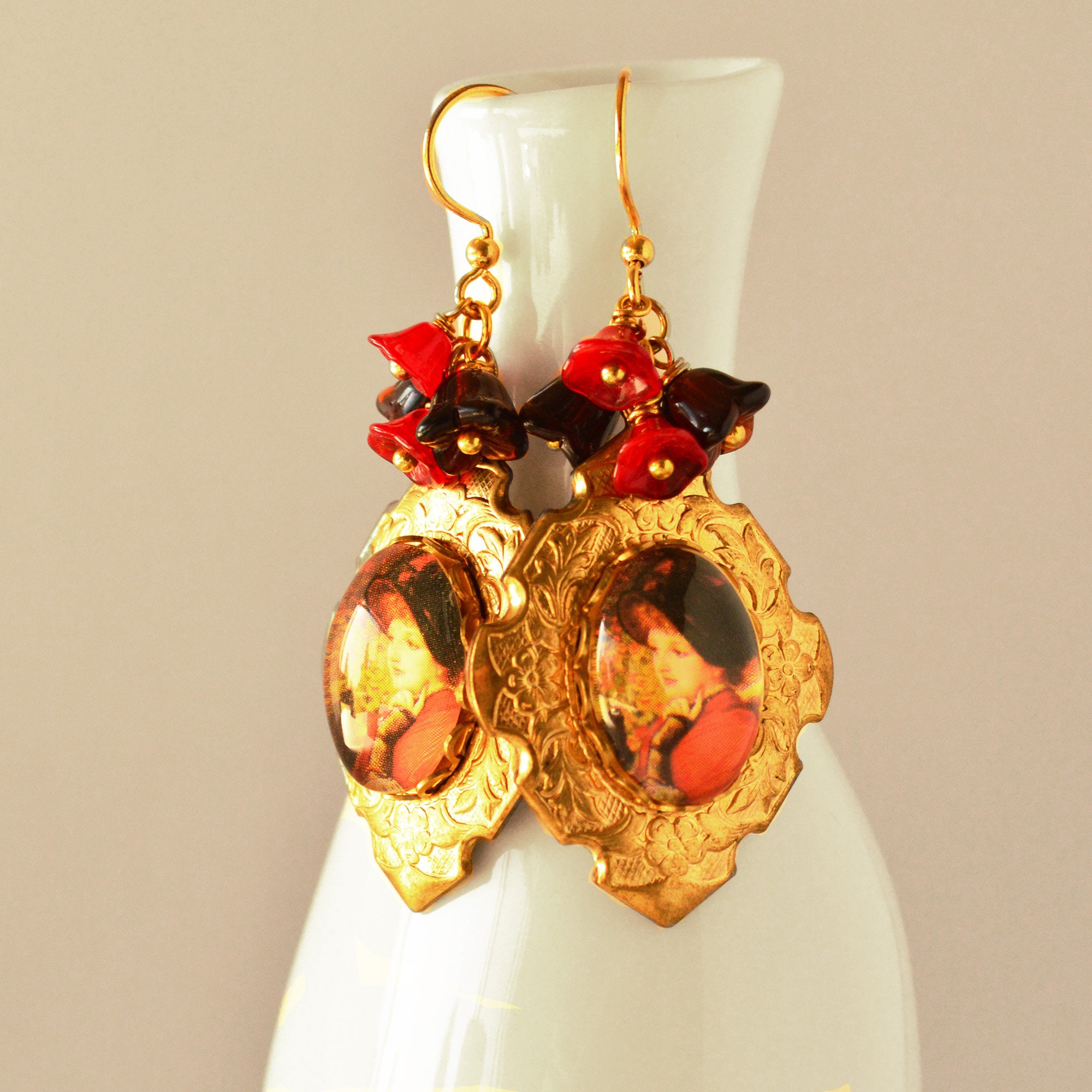 Lady in Red Cameo Brass Ornate Setting and Czech Glass - Etsy