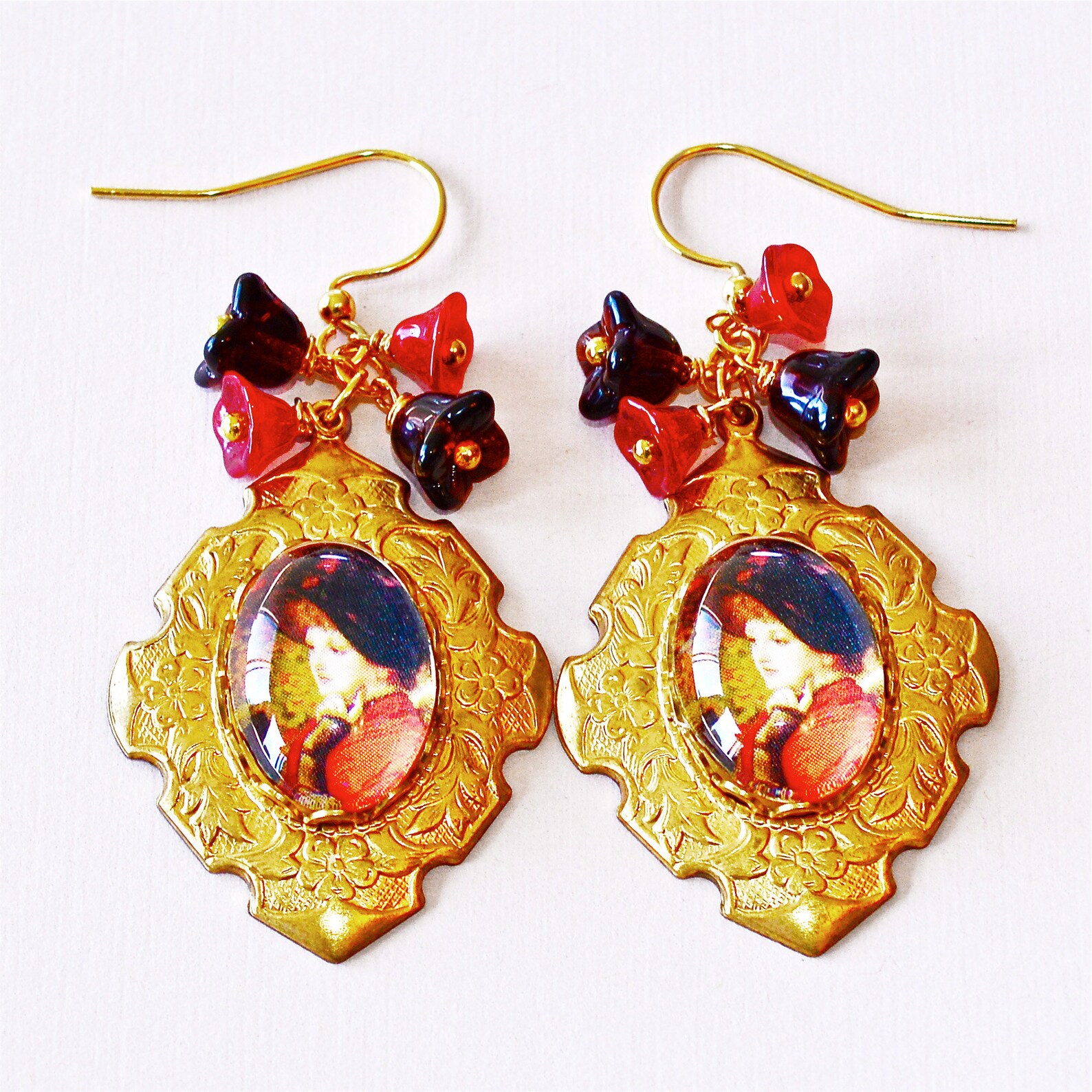 Lady in Red Cameo Brass Ornate Setting and Czech Glass - Etsy