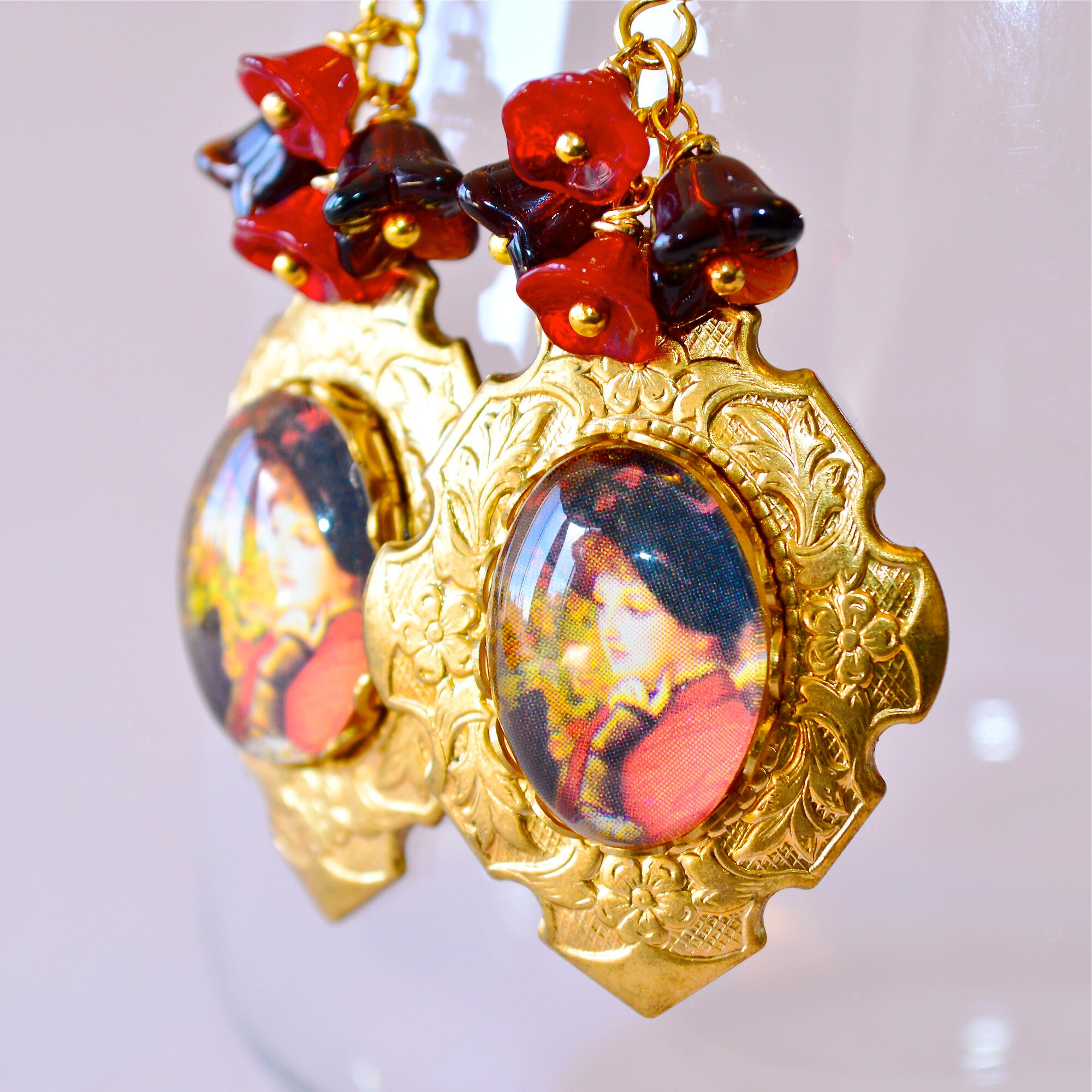 Lady in Red Cameo Brass Ornate Setting and Czech Glass - Etsy