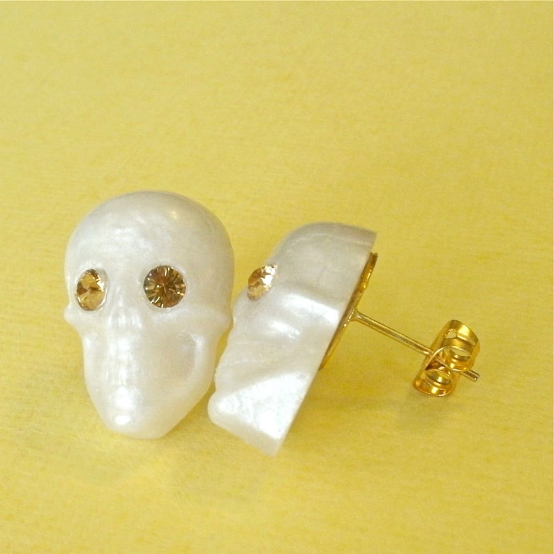 Day of the Dead Skull Studs, Pearlized Lucite, Swarovski Crystals - Etsy