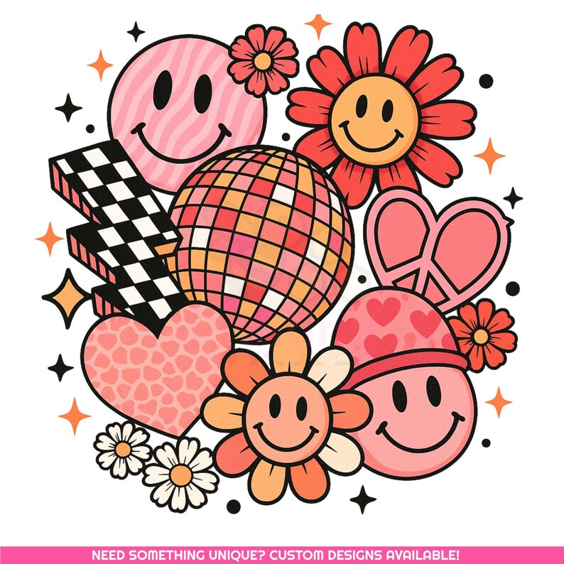 Retro Smiley Face PNG Clipart | Groovy Peace Disco Ball Digital Design ...