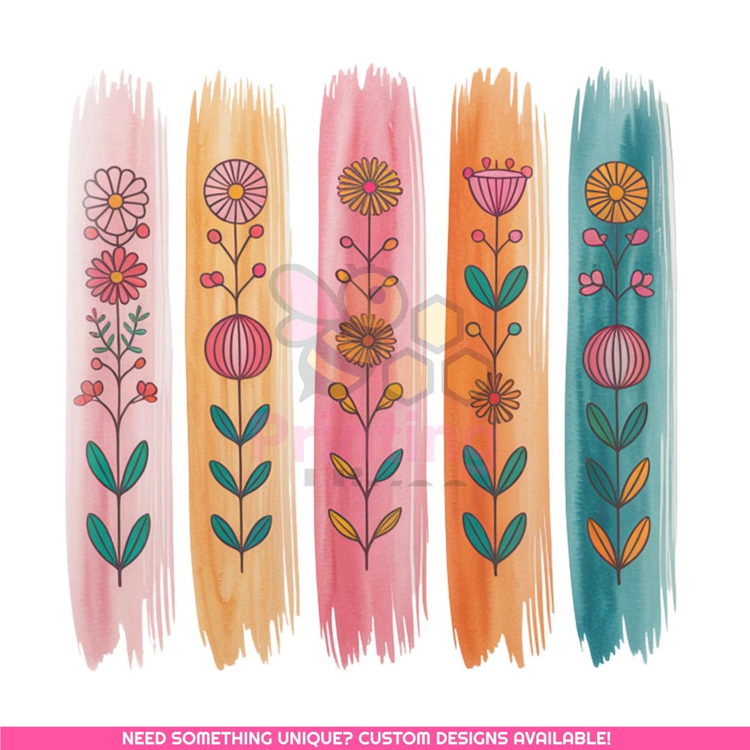Boho Watercolor Floral Brush Strokes PNG: Hand-painted Flowers (digital ...