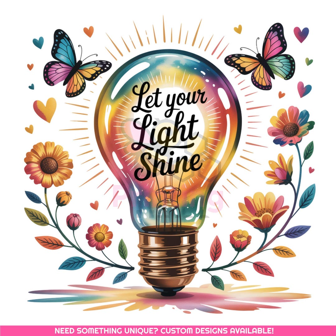 Inspirational Light Bulb PNG: Butterfly Floral Design (digital Download ...