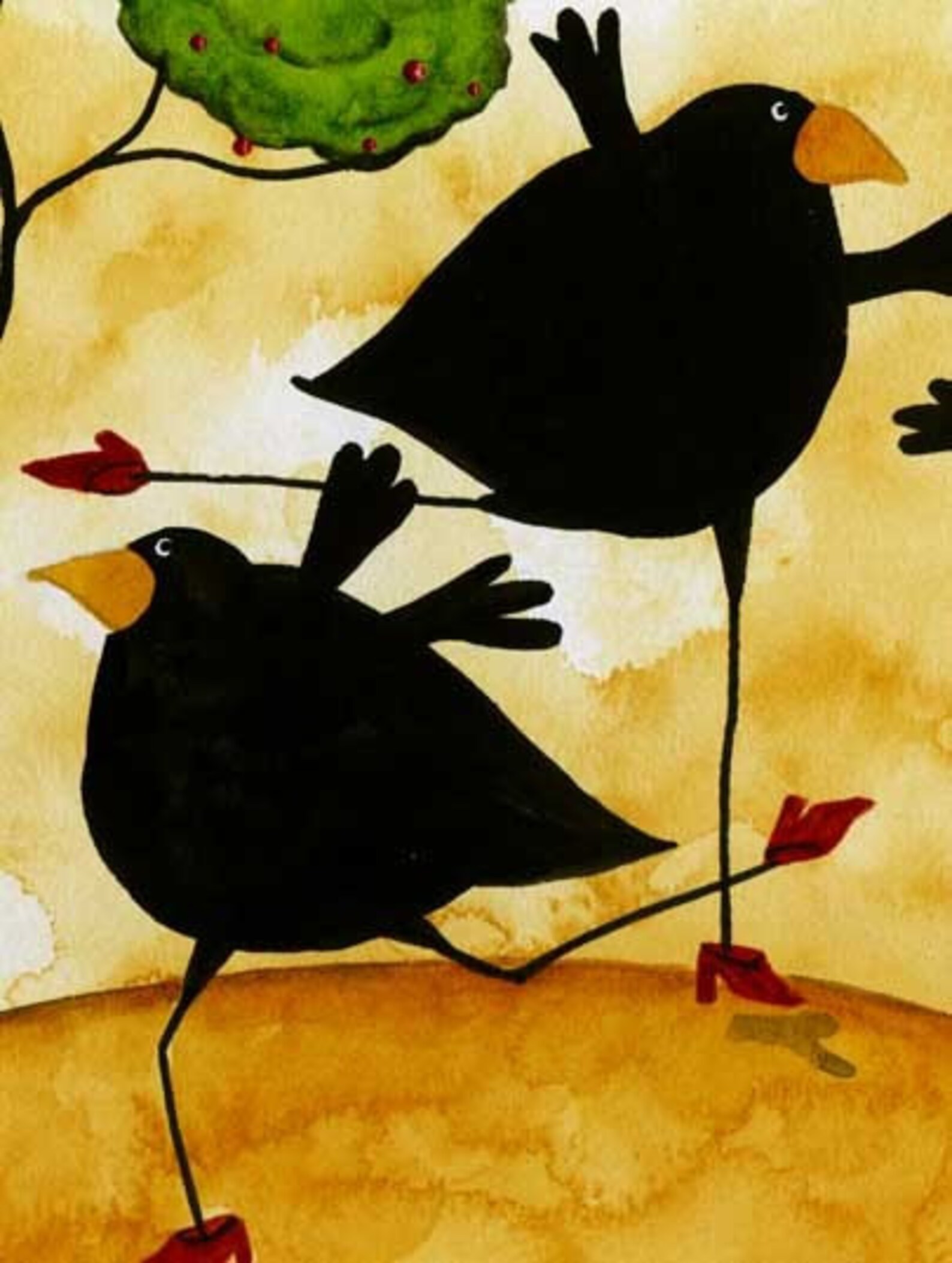 Farmhouse Crow Blackbird Raven Pie Dancing Debi Hubbs Folk Art ...