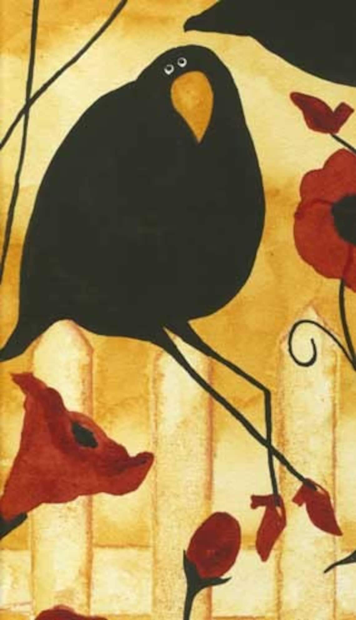 Farmhouse Poppy Flowers Crow Blackbird Raven Debi Hubbs Folk Art ...