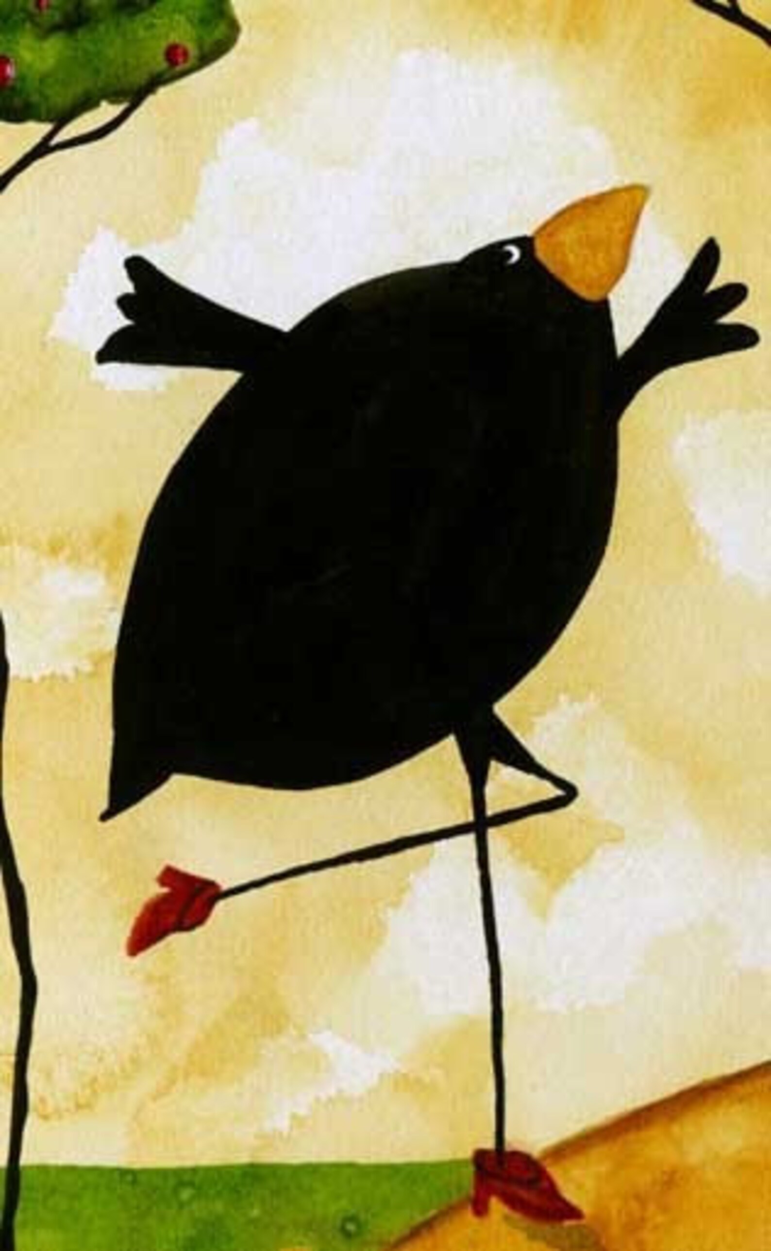 Farmhouse Crow Blackbird Raven Pie Dancing Debi Hubbs Folk Art ...