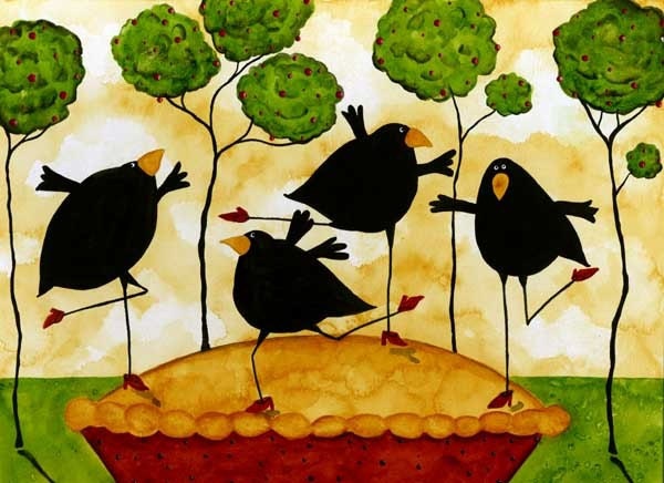 Farmhouse Crow Blackbird Raven Pie Dancing Debi Hubbs Folk Art ...