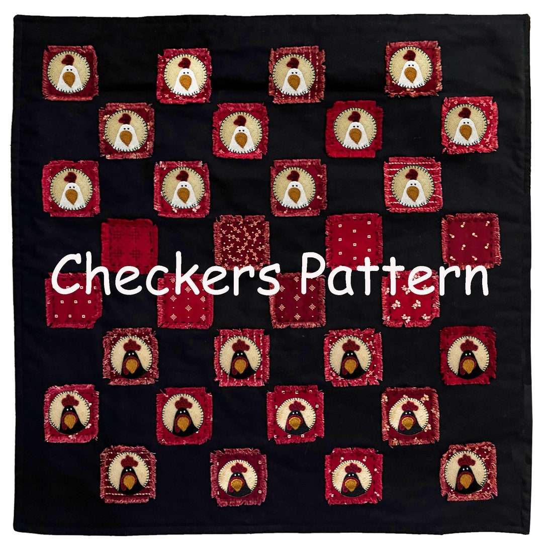 Chickens Rooster Wool Applique Checkers Game Pattern Digital Instant ...