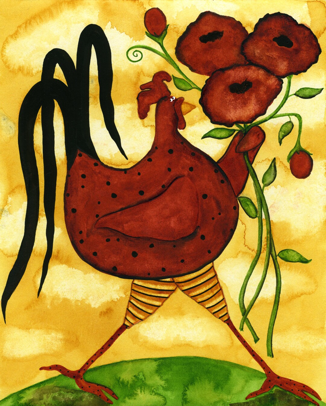 Farmhouse Hubbs Chicken Art Folk Prints Whimsical Flowers Rooster ...