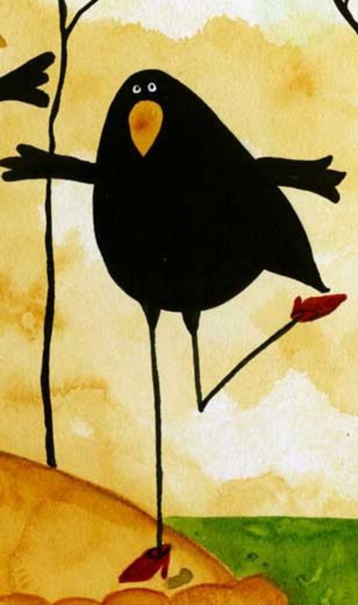 Farmhouse Crow Blackbird Raven Pie Dancing Debi Hubbs Folk Art ...
