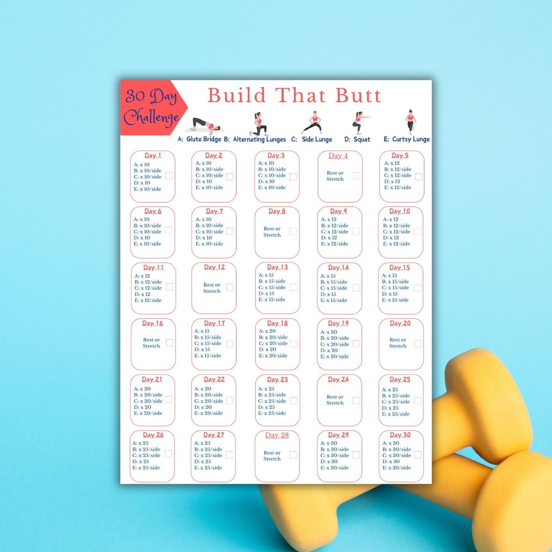 30 Day Challenge Lower Body Workout, Glute Fitness Challenge Printable ...