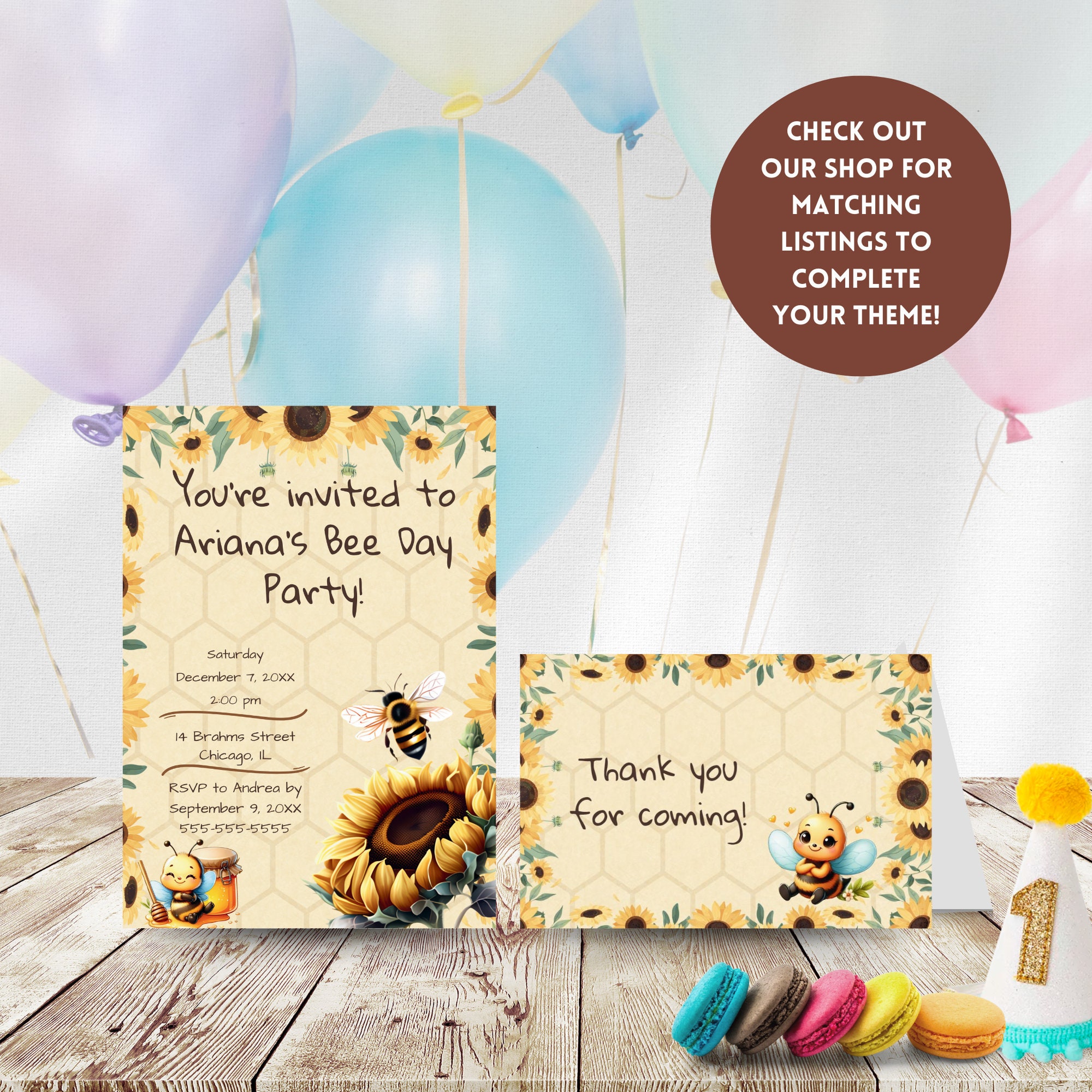 Editable Bee Birthday Cupcake Toppers Sunflower and Honey Bee Cake ...