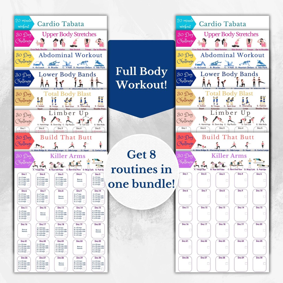 30 Day Challenge Bundle, Digital Fitness Challenge Printable Exercise ...